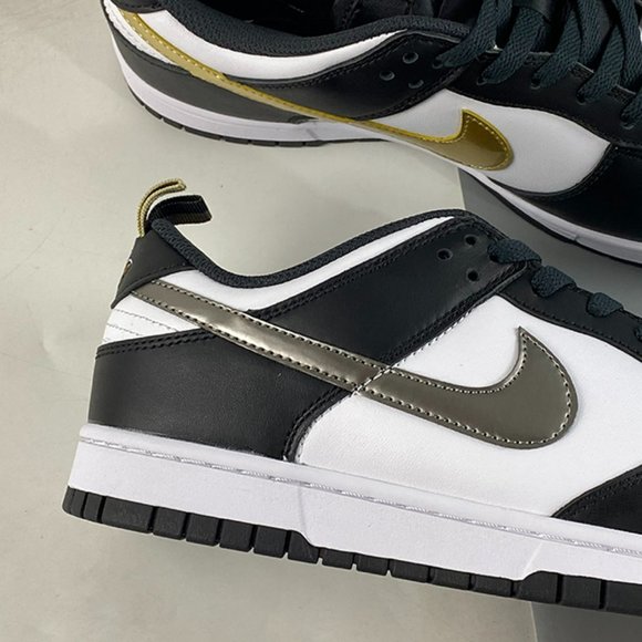 Nike | Shoes | Nike Dunk Low Black White Metallic Kids Sneakers | Poshmark